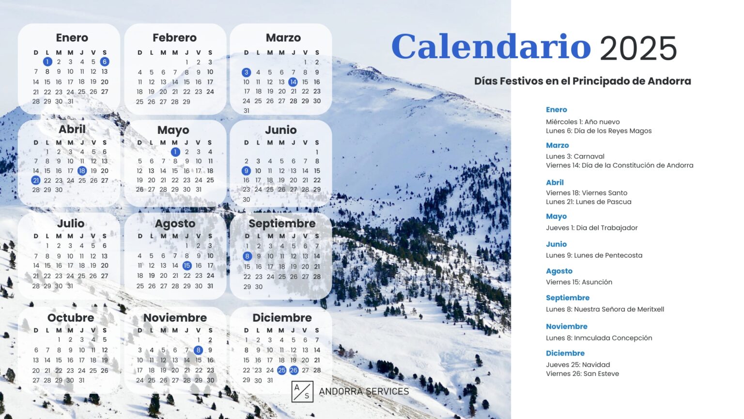 Días Festivos en Andorra 2025 - Andorra Services Días Festivos en Andorra 2025 - Andorra Services